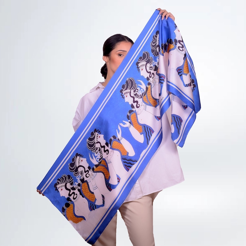 Blue Silk Scarf Ancient Greek Scarf Blue Scarf Handpainted - Etsy