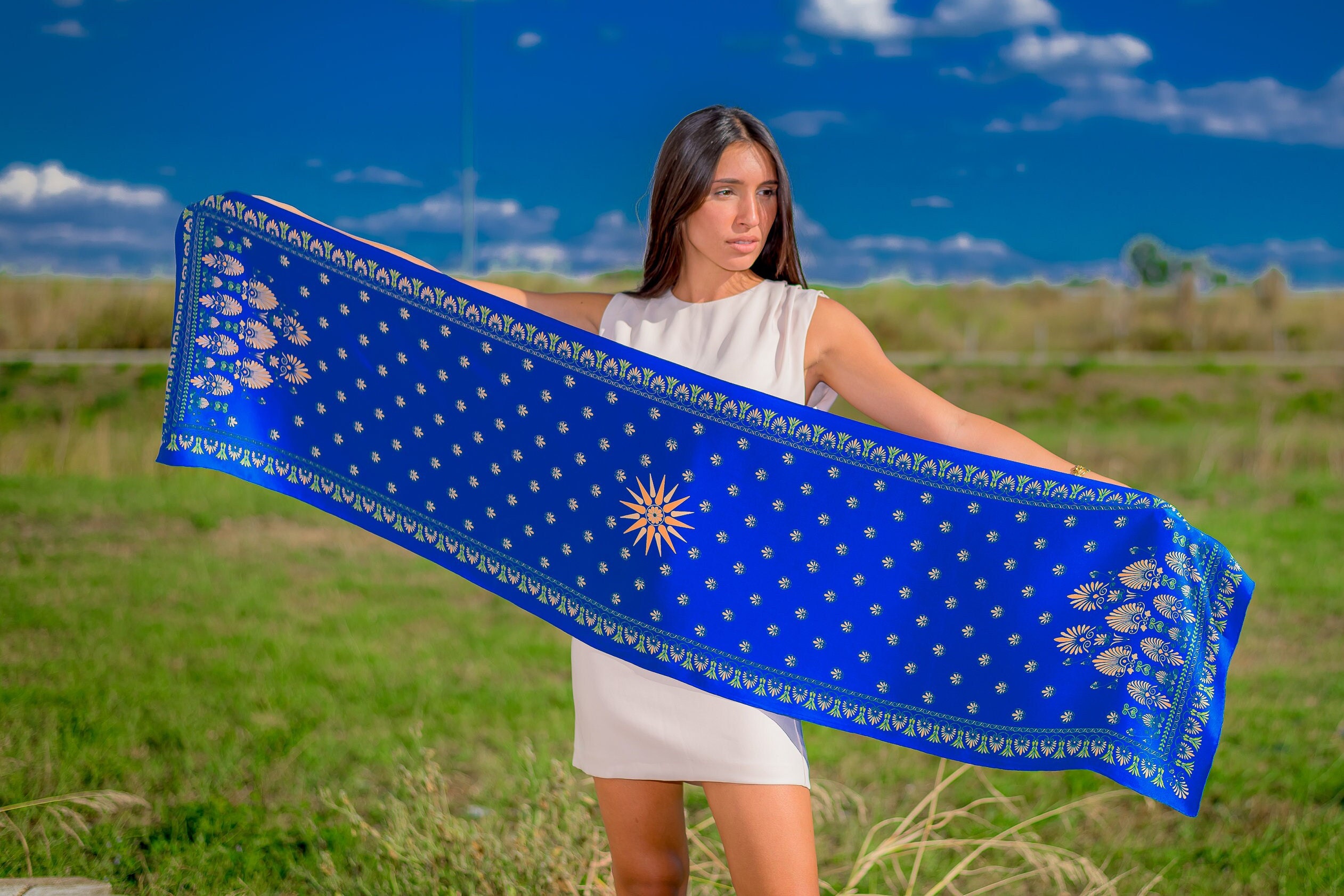Blue Silk Scarf, Handpainted Scarf, Women Scarf, Gift for Her, Made in ...