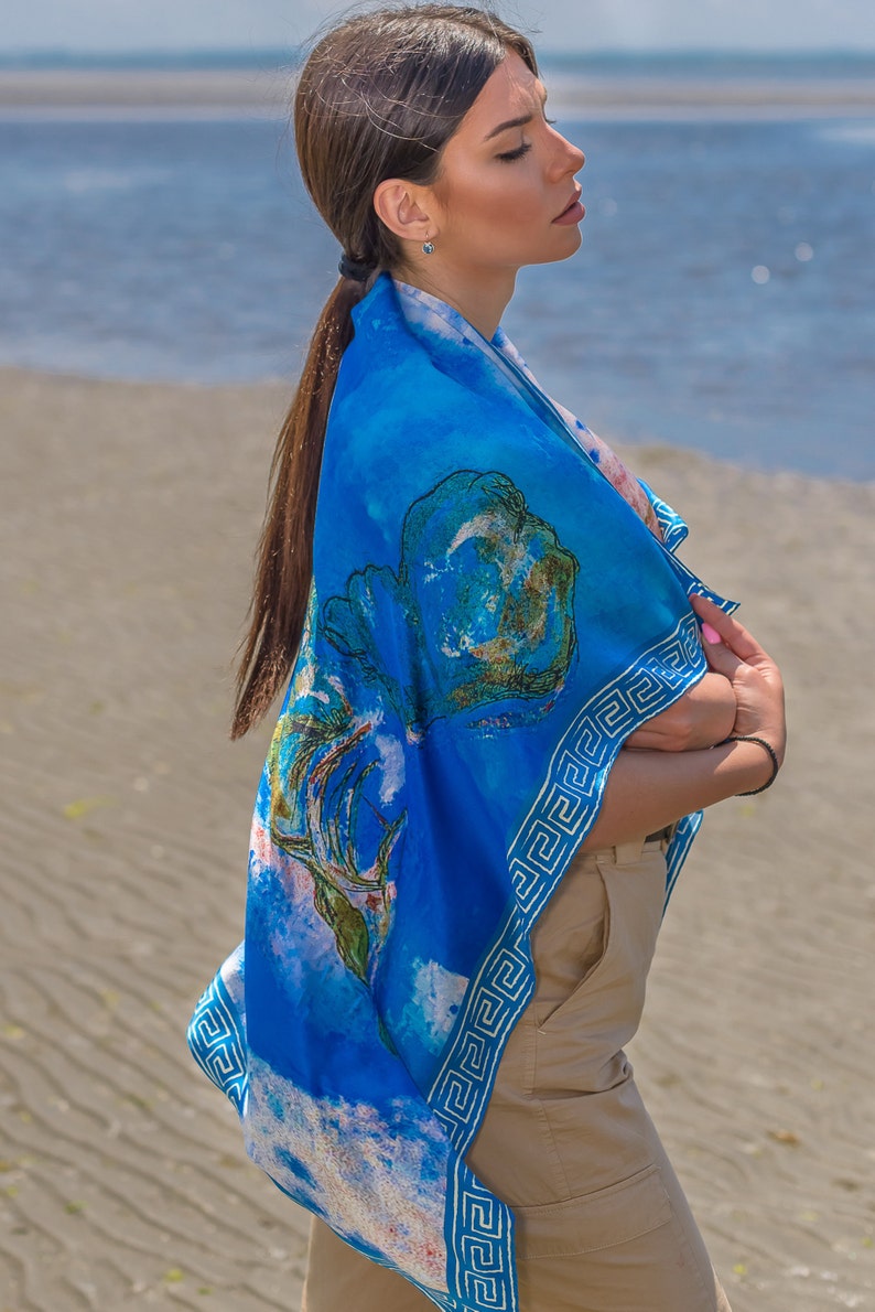 Blue Scarf Ancient Greek Scarf Handpainted Silk Scarf Women | Etsy