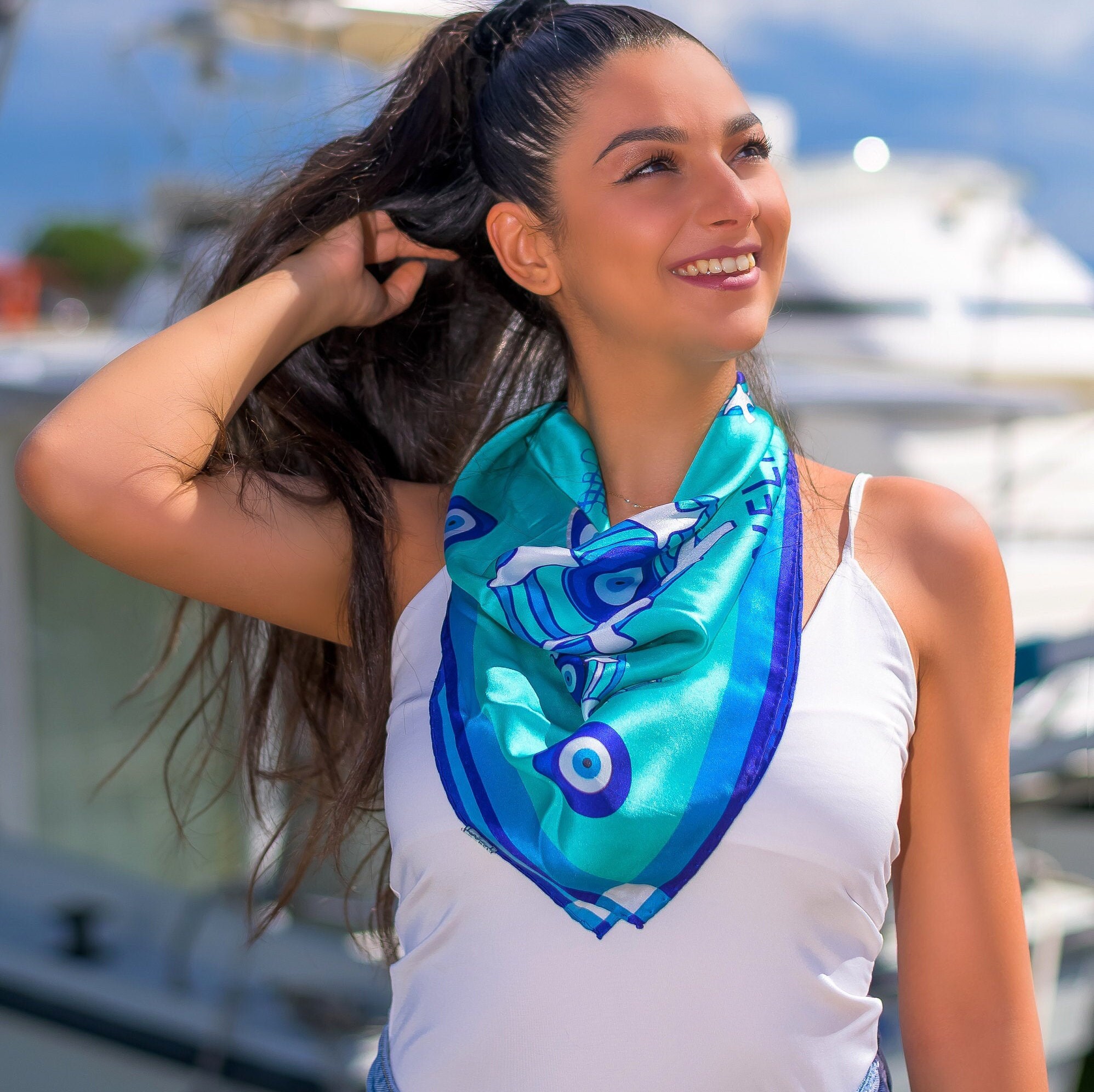 Blue Silk Scarf Evil Eye Scarf Women Scarf Handmade Evil - Etsy