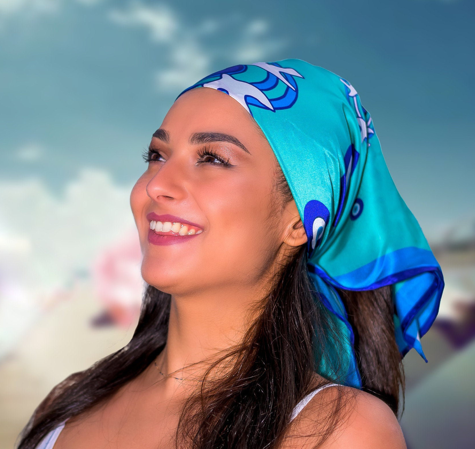 Blue Silk Scarf Evil Eye Scarf Women Scarf Handmade Evil - Etsy