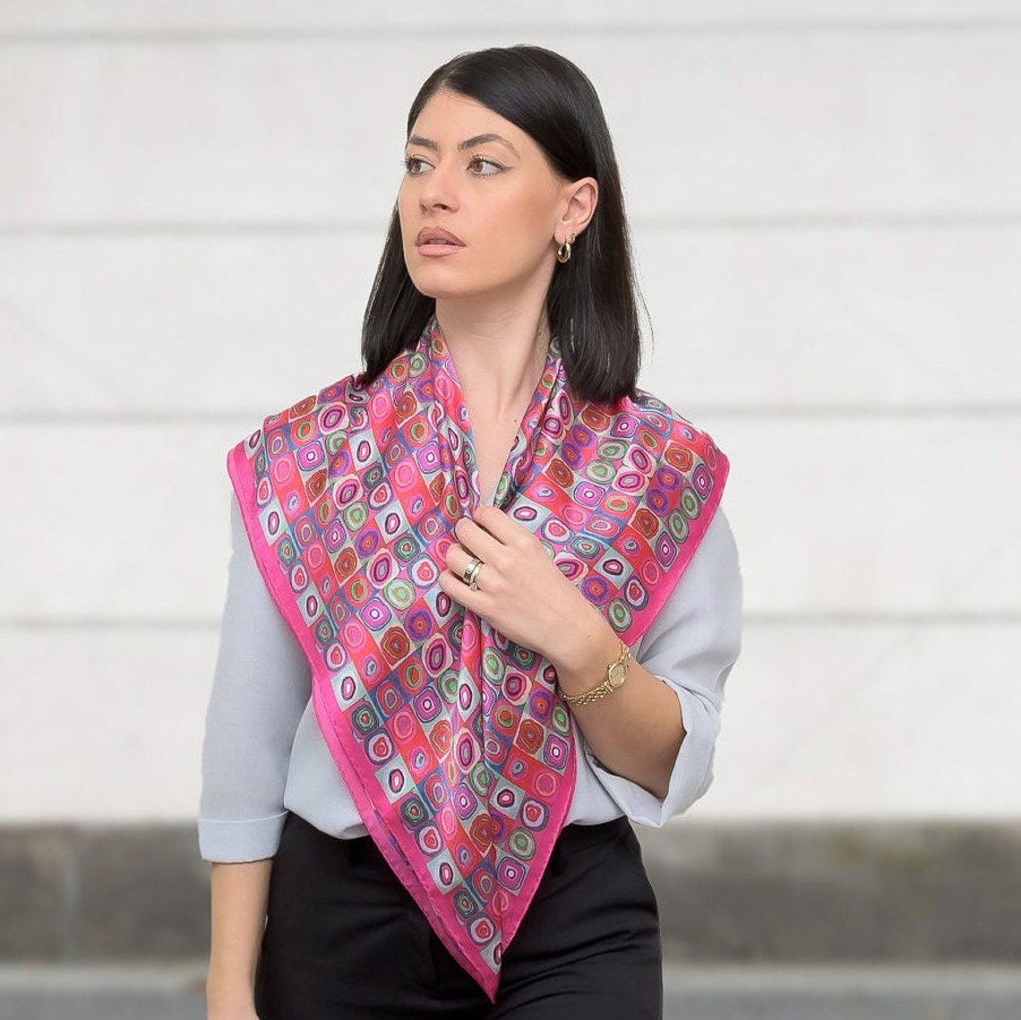 Pink Silk Scarf Women, Scarf Square, Pink Scarf, Handmade Scarf, Gift ...