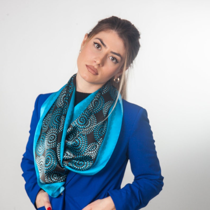 Long Scarf, Blue Silk Scarf Women, Hair Scarf, Blue Scarf, Gift for Her ...