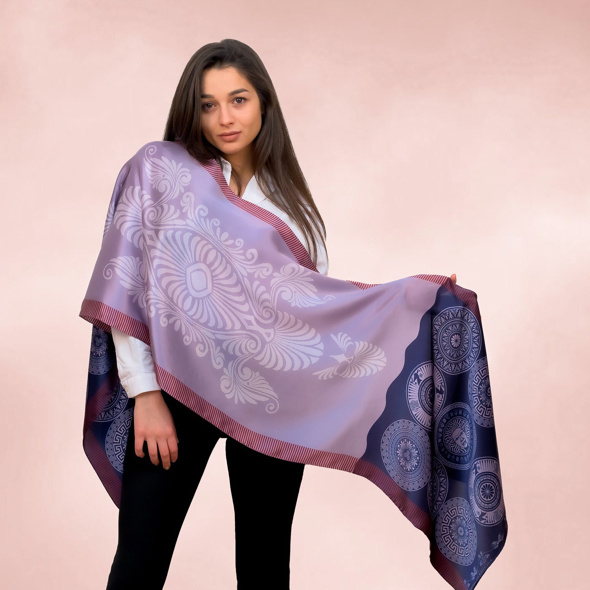 Purple Pure Silk Scarf, Long Silk Scarf, Scarf for Women, Gift for Her ...