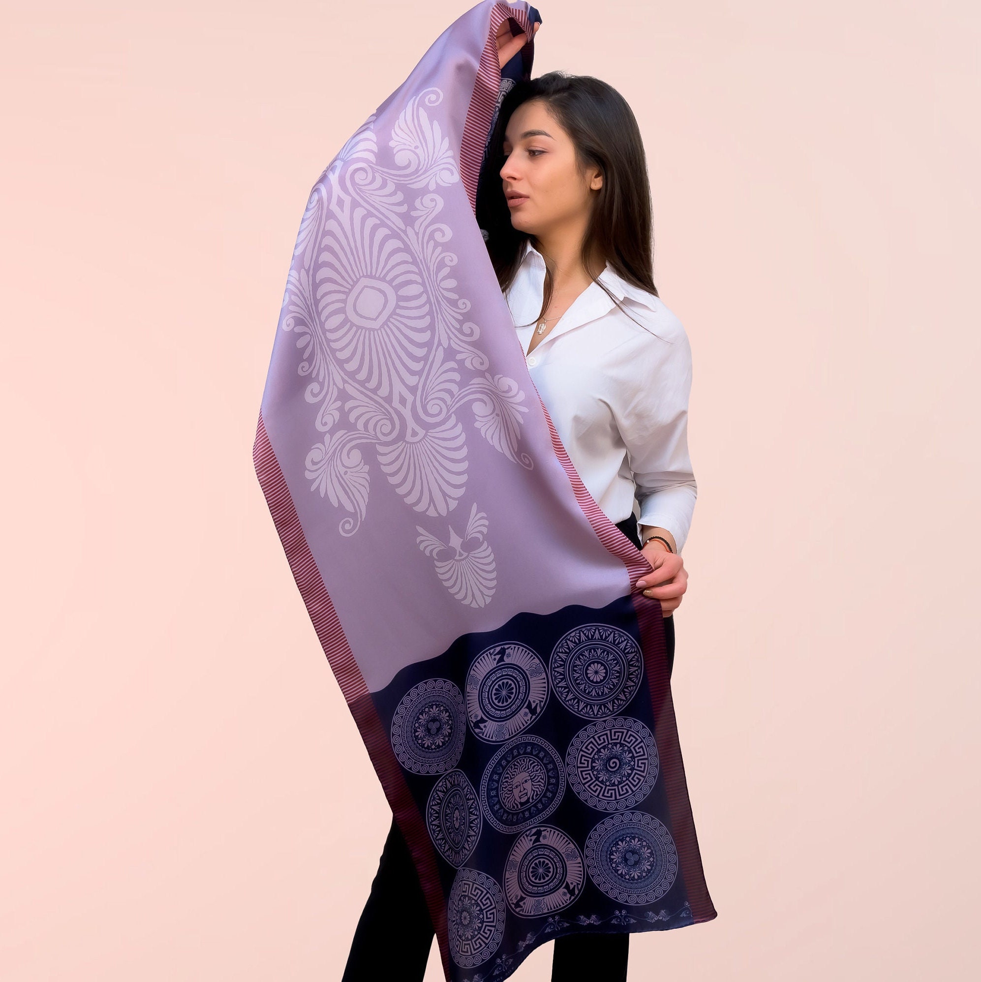 Purple Pure Silk Scarf, Long Silk Scarf, Scarf for Women, Gift for Her ...
