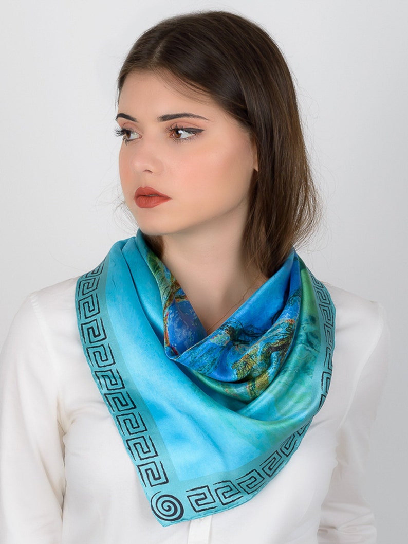Silk Scarf, Ancient Greek Scarf, Blue Scarf, Square Scarf, Greek ...