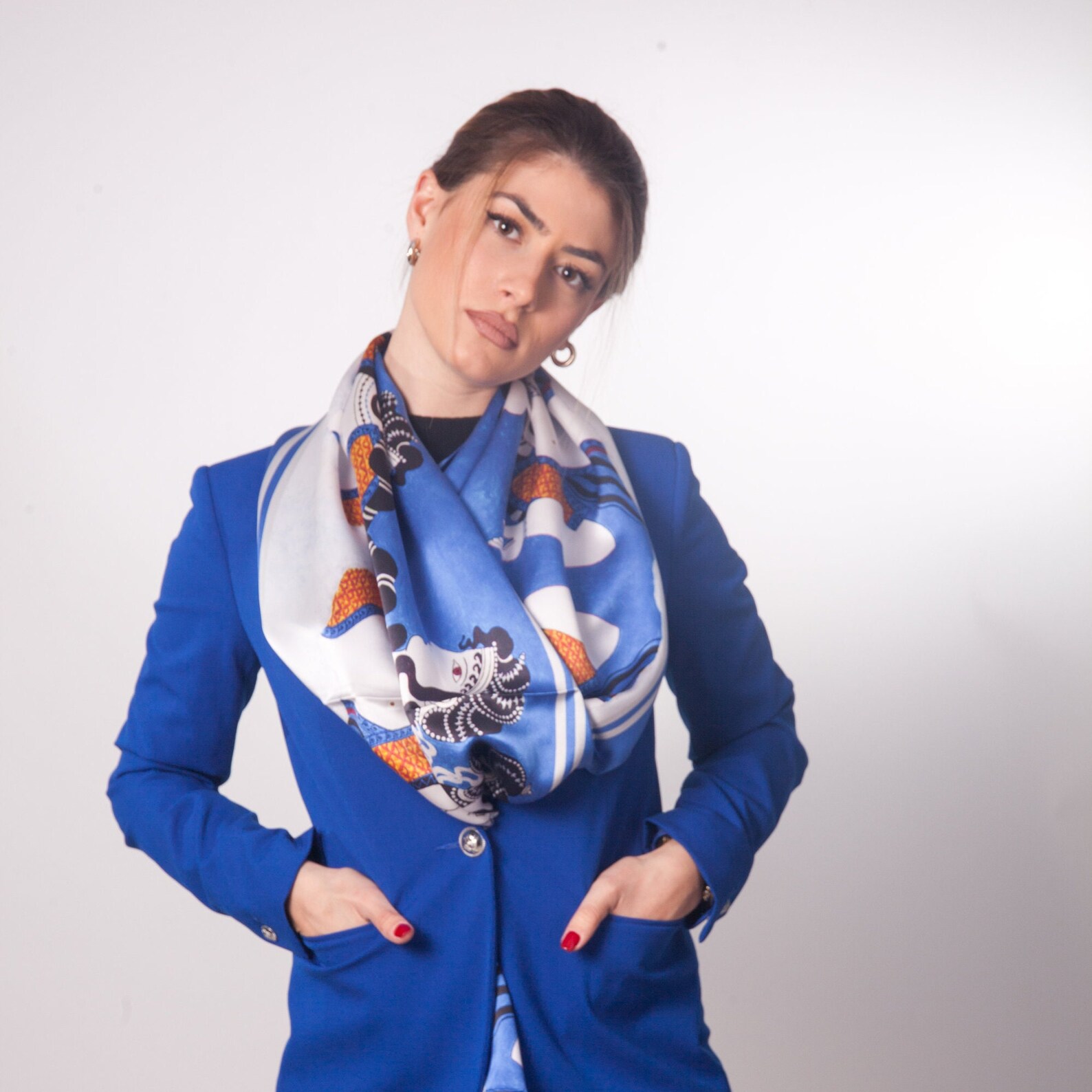 Blue Silk Scarf, Ancient Greek Scarf, Blue Scarf, Handpainted Scarf ...