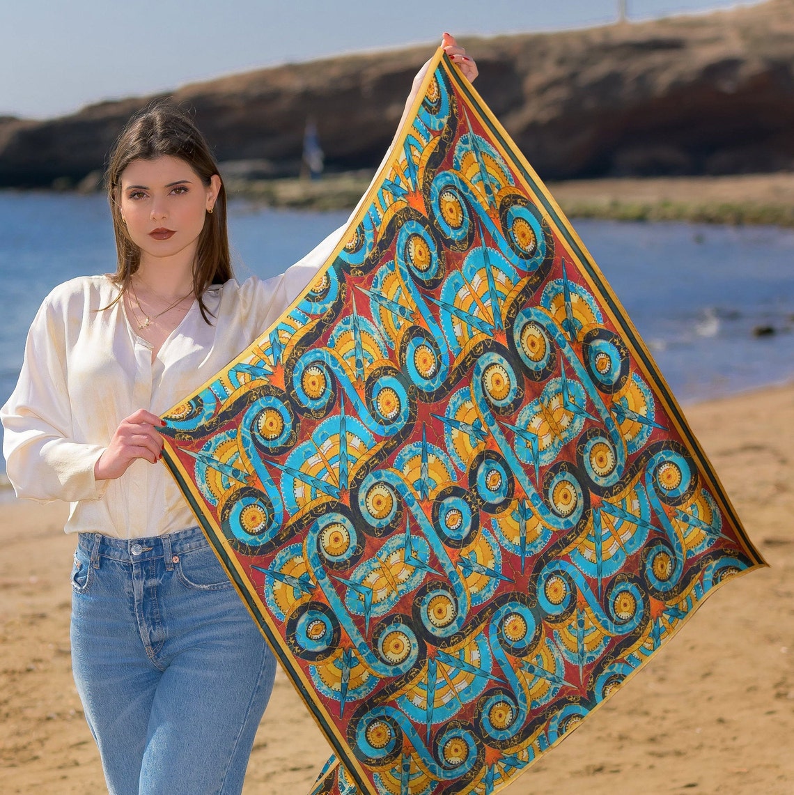 Square Silk Scarf, Pure Silk Scarf, Pure Silk Accessory, Gift for Her ...
