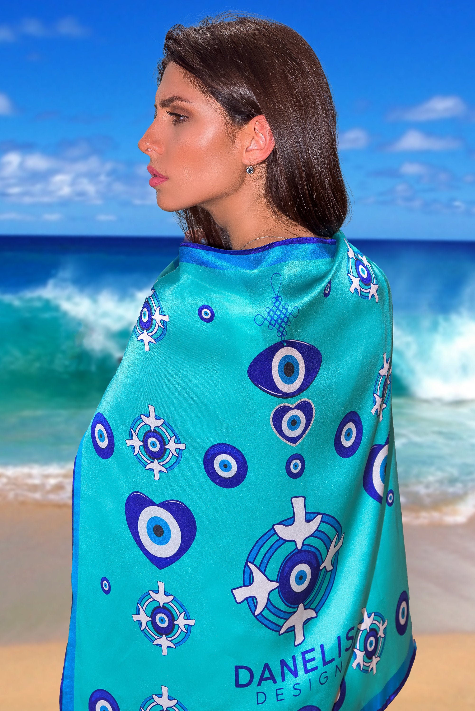 Blue Silk Scarf Evil Eye Scarf Women Scarf Handmade Evil - Etsy