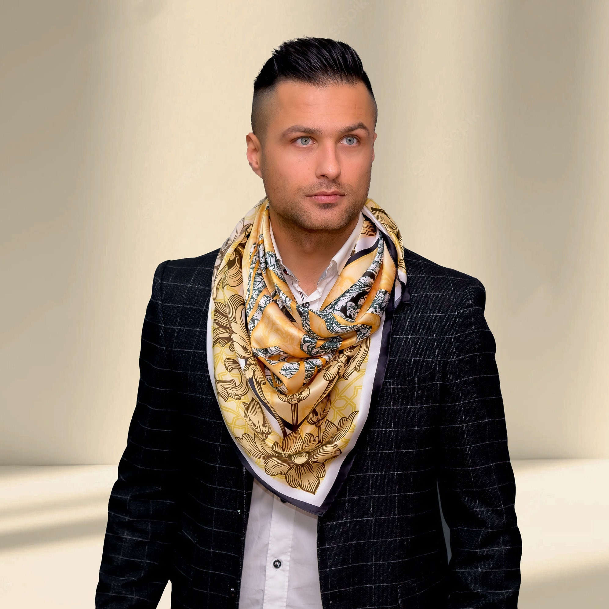 Square Silk Scarf, Beige Silk Scarf, Large Scarf, Handmade Silk Scarf ...