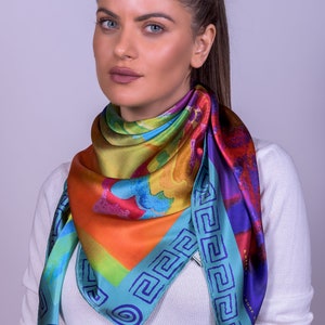 Ancient Greek Scarf, Handpainted Silk Scarf, Women Scarf, Blue Scarf ...