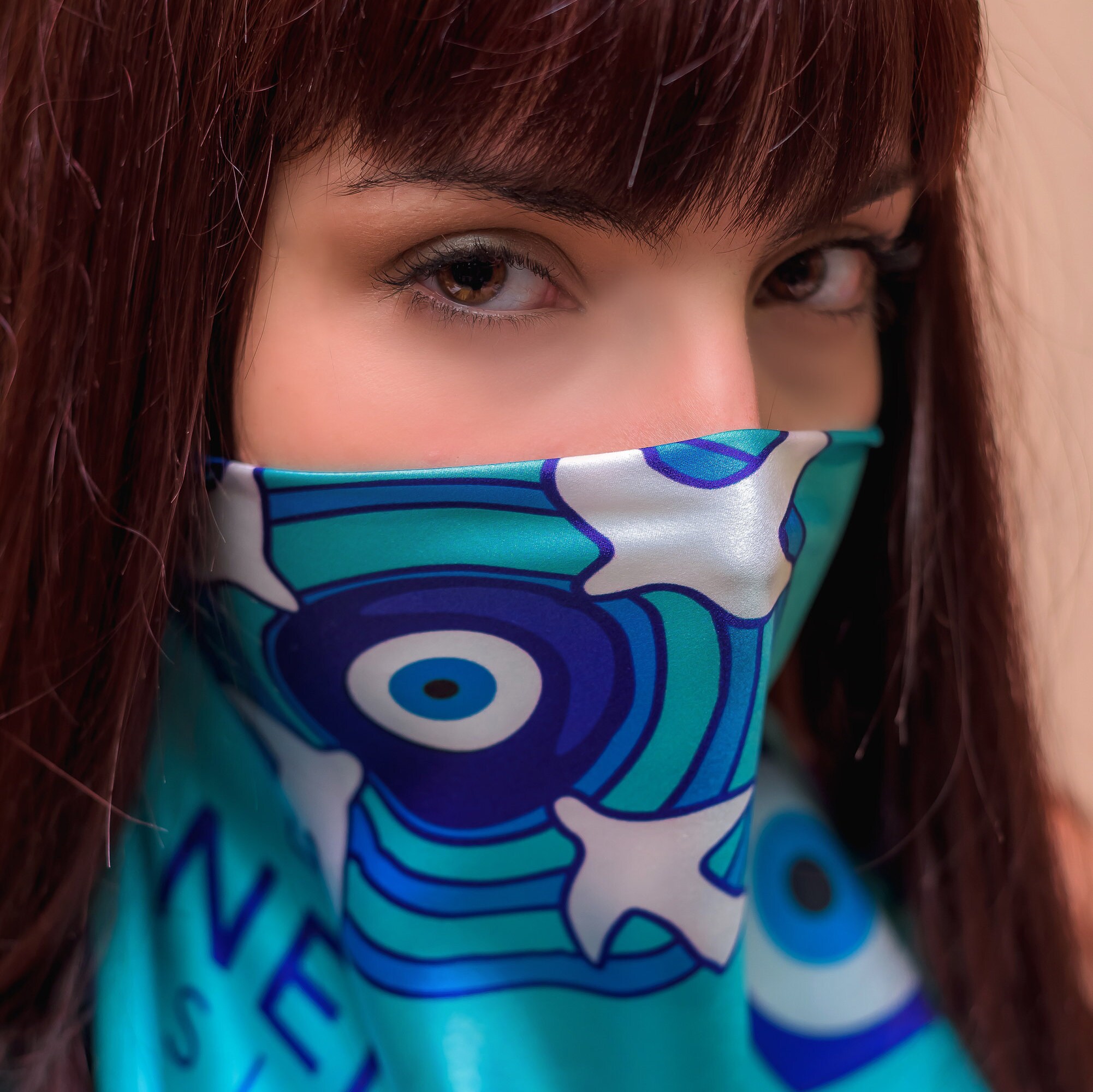 Blue Silk Scarf Evil Eye Scarf Women Scarf Handmade Evil - Etsy
