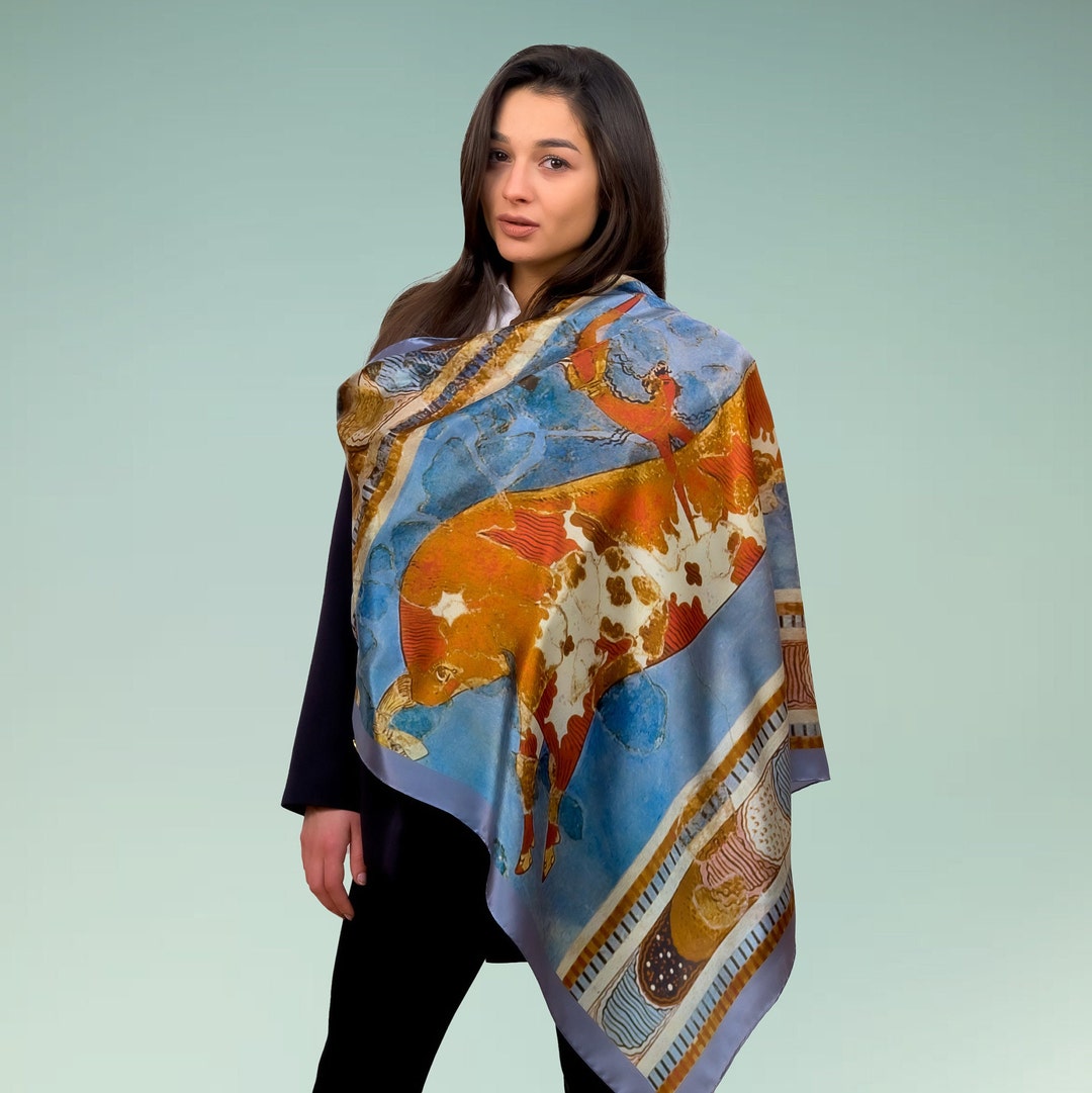 Ancient Greek Scarf, Handpainted Scarf, Silk Scarf, Square Scarf, Greek ...