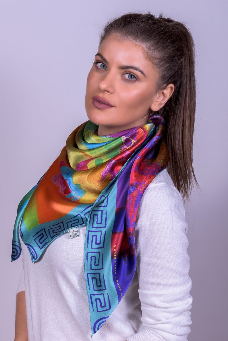 Ancient Greek Scarf Handpainted Silk Scarf Women Scarf Blue | Etsy