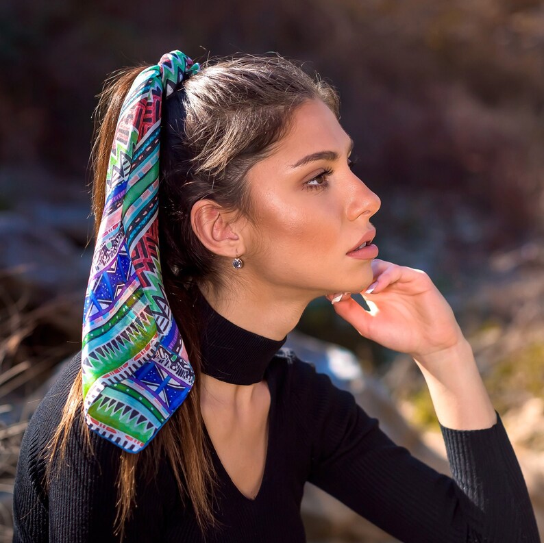 Summer Scarf, Women Silk Scarf, Square Scarf, Colorful Scarf, Handmade ...