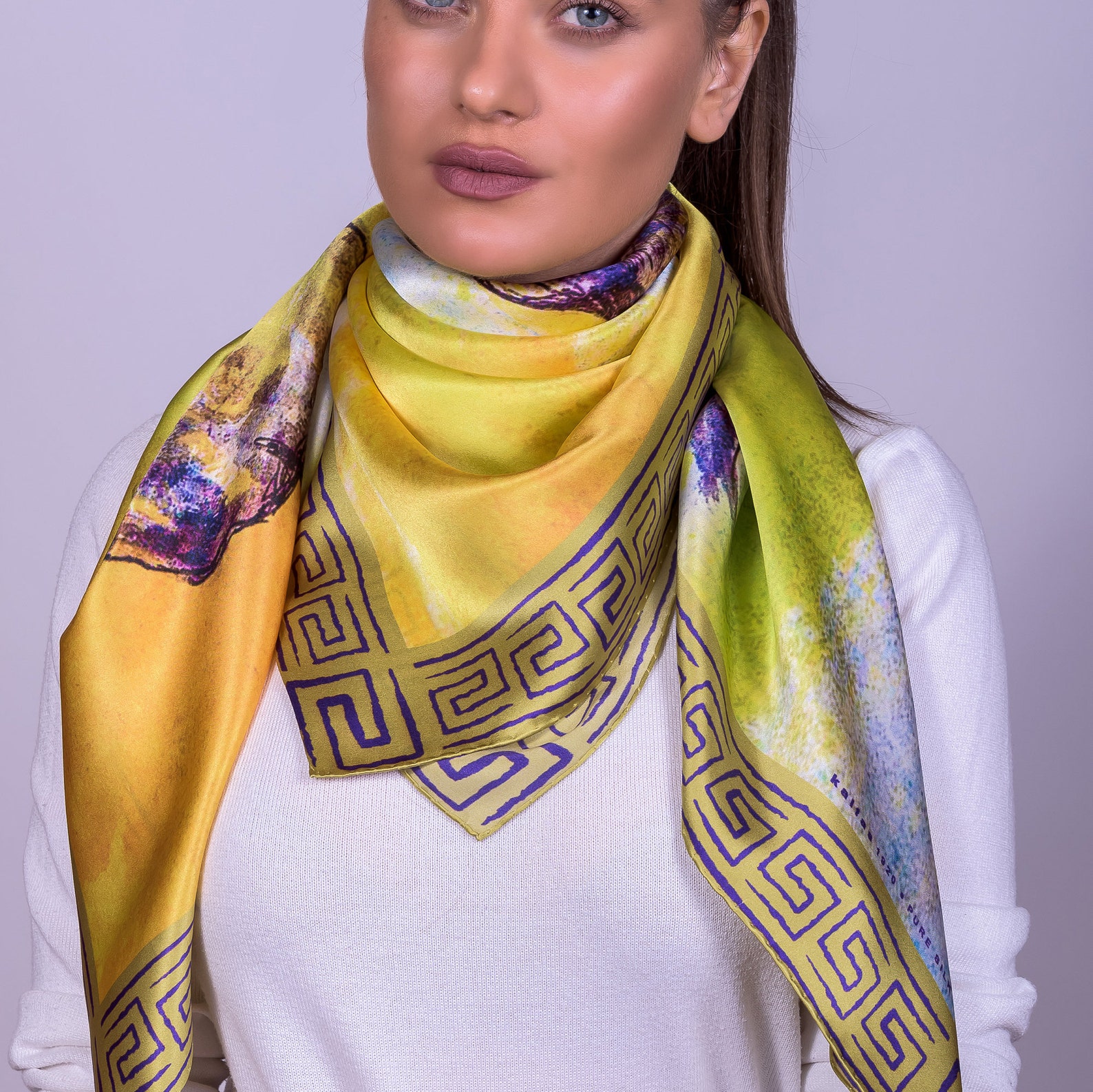 Scarf Women, Ancient Greek Scarf, Silk Scarf, Yellow Scarf, Square ...