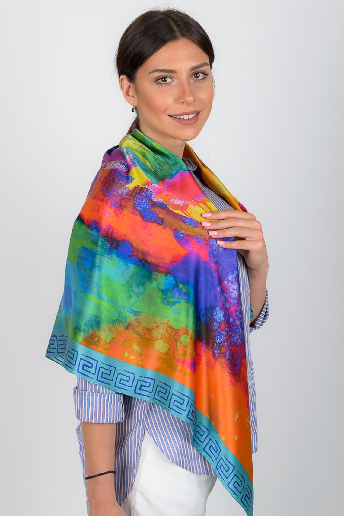 Ancient Greek Scarf Handpainted Silk Scarf Women Scarf Blue | Etsy