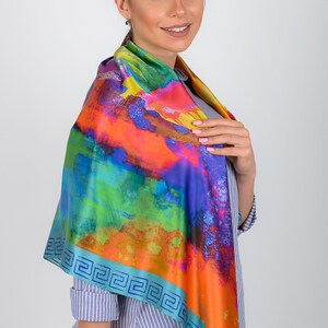Ancient Greek Scarf, Handpainted Silk Scarf, Women Scarf, Blue Scarf ...