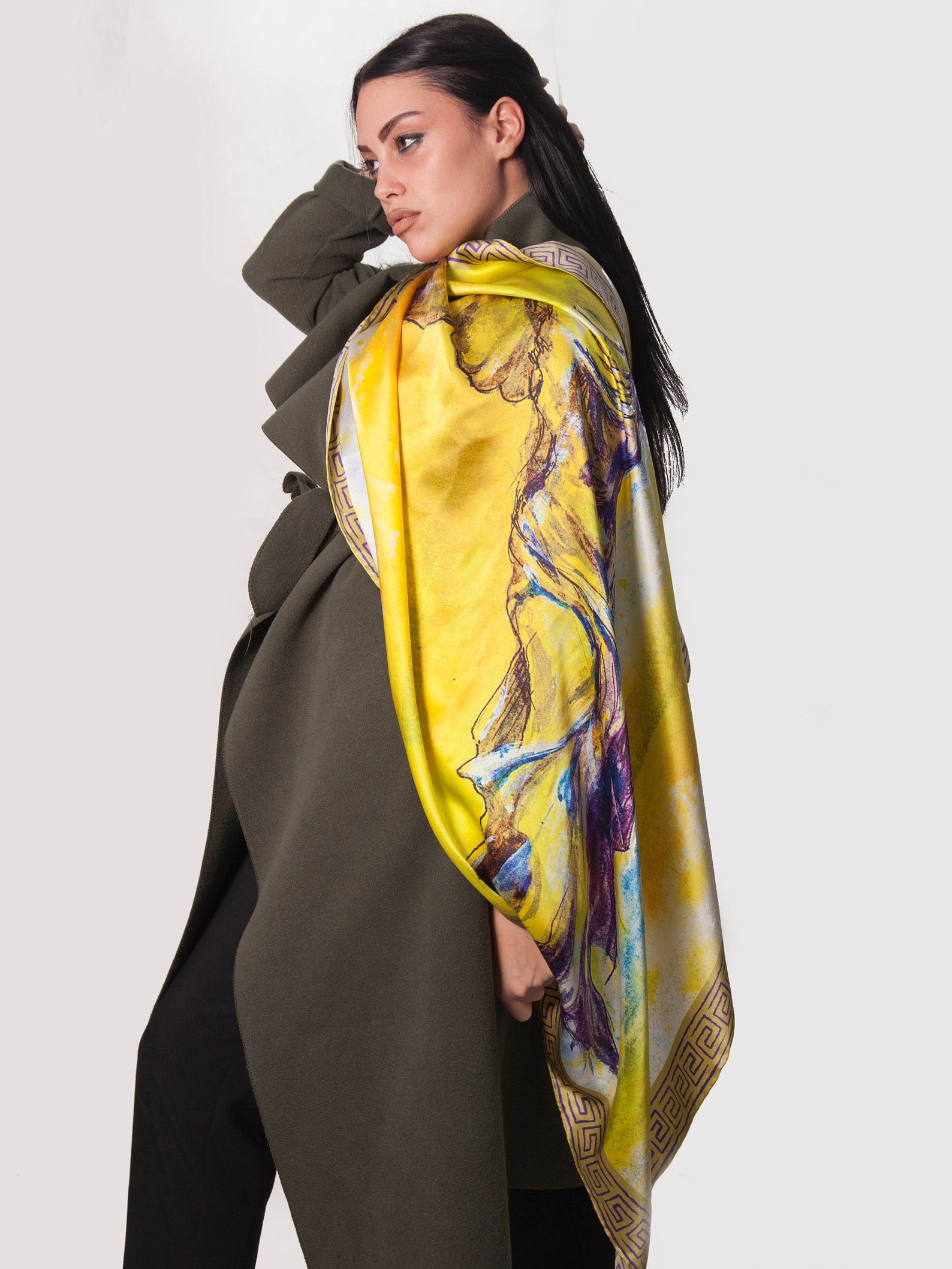 Scarf Women, Ancient Greek Scarf, Silk Scarf, Yellow Scarf, Square ...