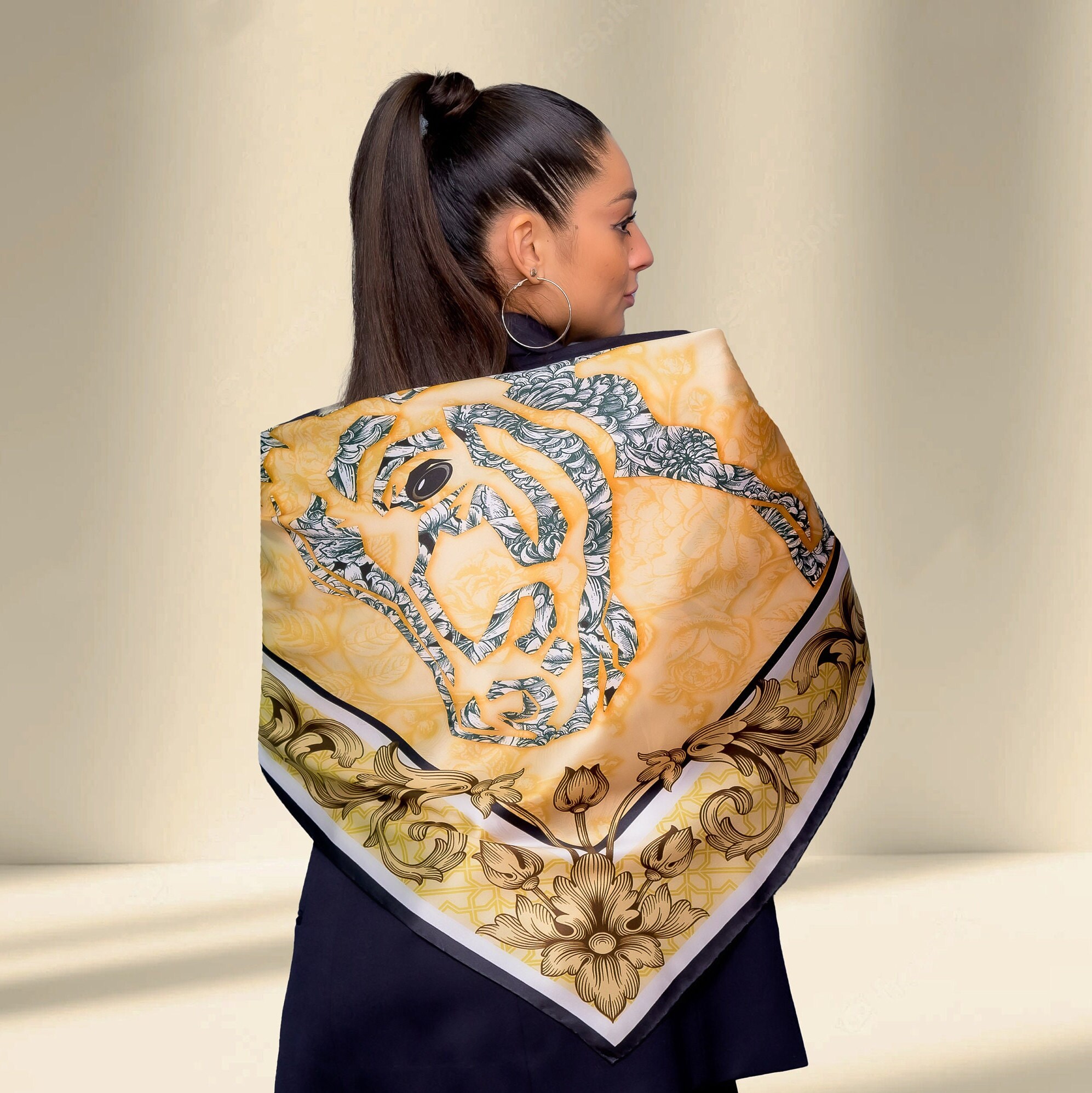 Square Silk Scarf, Beige Silk Scarf, Large Scarf, Handmade Silk Scarf ...