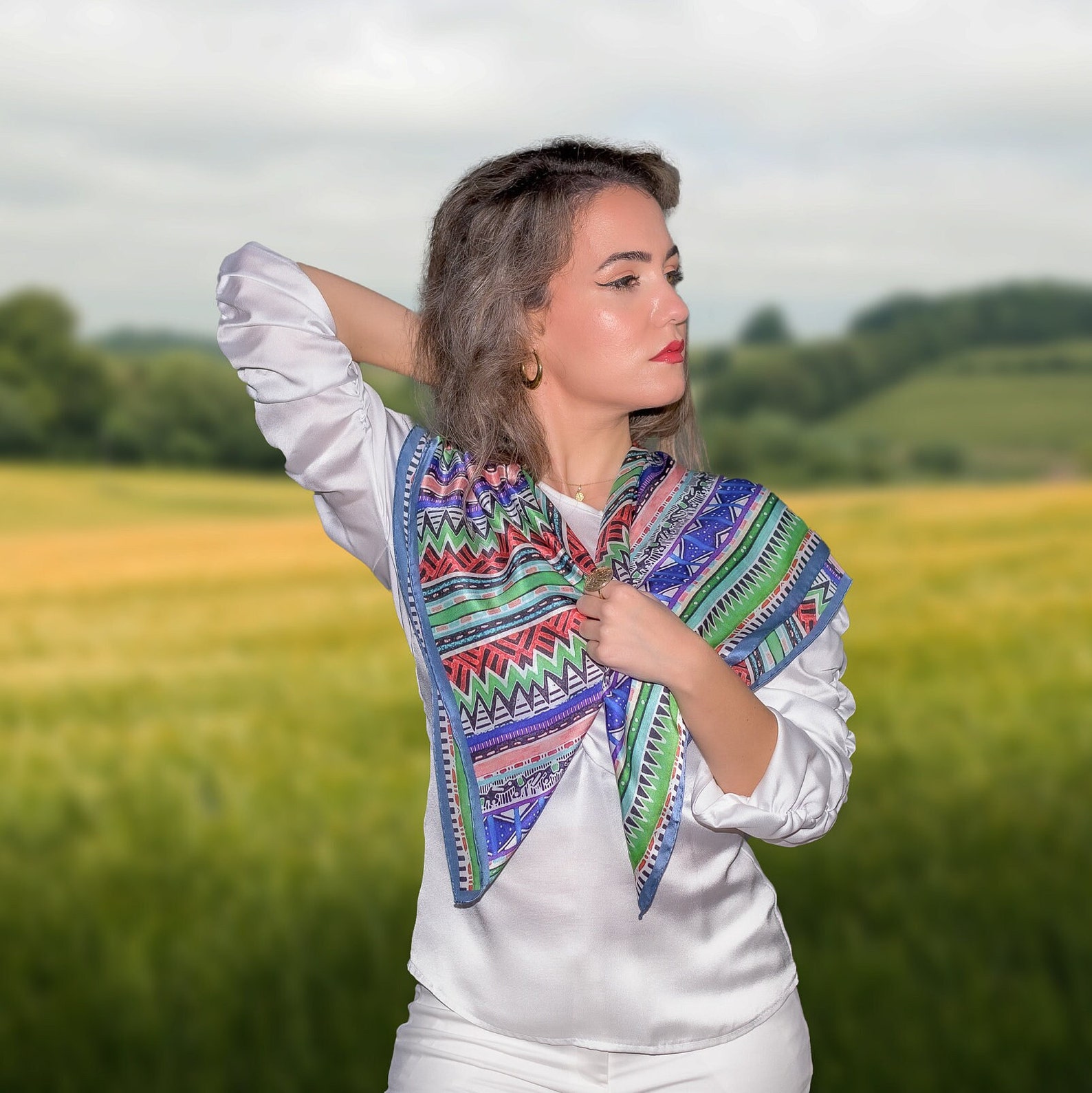 Summer Scarf, Women Silk Scarf, Square Scarf, Colorful Scarf, Handmade ...