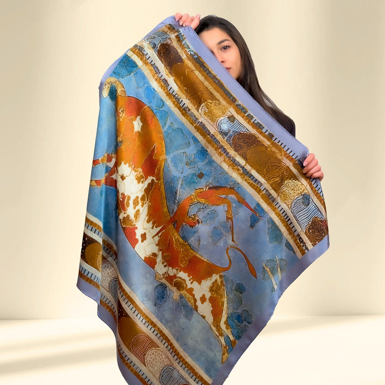 Ancient Greek Scarf, Handpainted Scarf, Silk Scarf, Square Scarf, Greek ...