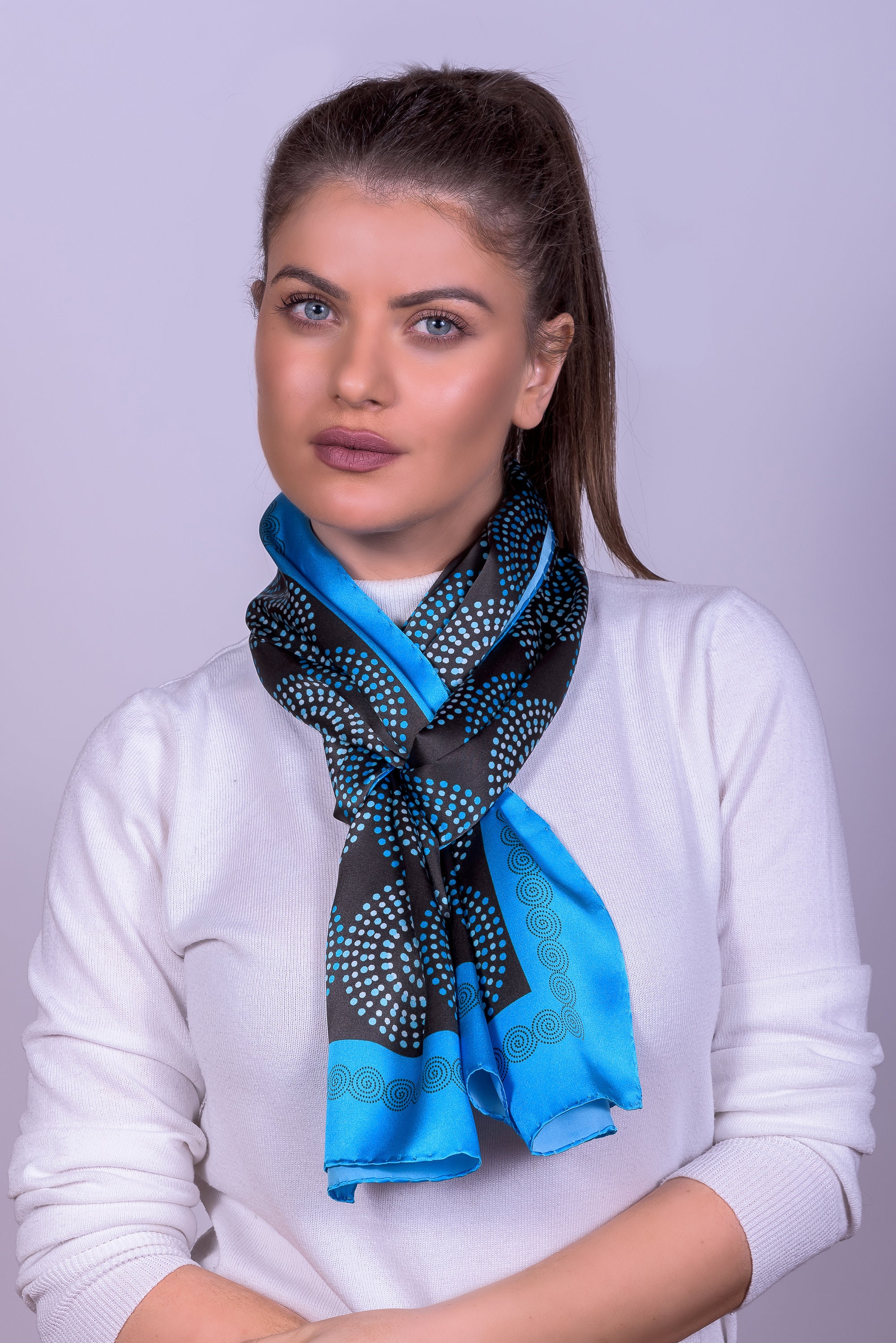 Long Scarf, Blue Silk Scarf Women, Hair Scarf, Blue Scarf, Gift for Her ...