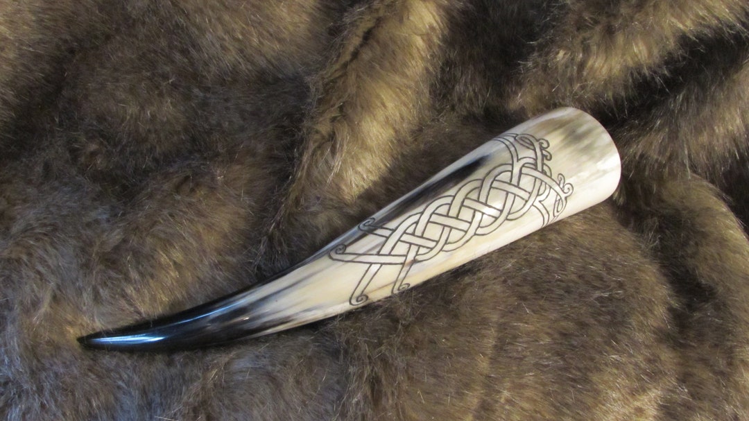 Viking Crow Hand Carved Drinking Horn 12 - 13" Natural Horn Sealed ...