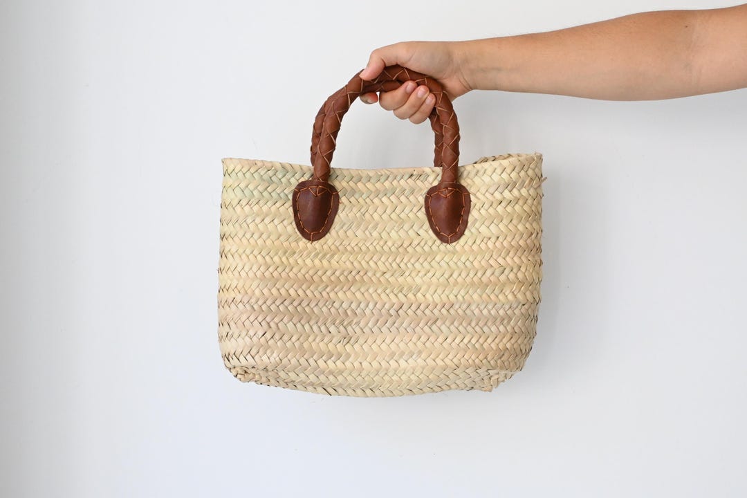 Straw Bag With Leather Handles, Handbag, Small Straw Basket, Straw ...