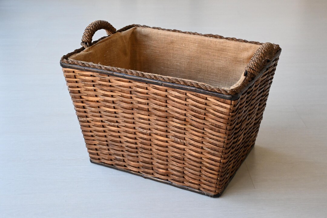 Rectangular Log Basket, Large Wicker Basket Lined, Rustic Decoration ...