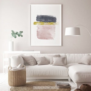 Boho Minimalist Watercolor Artwork With Gold Brush. Pink and Navy Blue ...