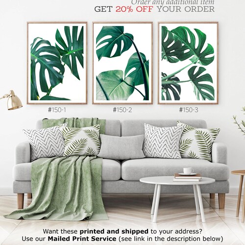 Tropical Leaves Prints 3 Piece Wall Art Digital Download - Etsy