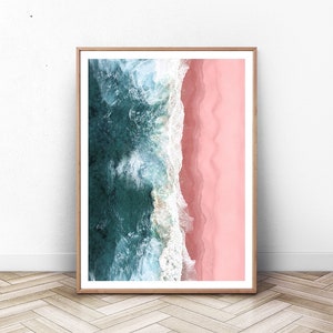 Turquoise Waves Print, Beach Photo Poster, Ocean Photography, Pink ...