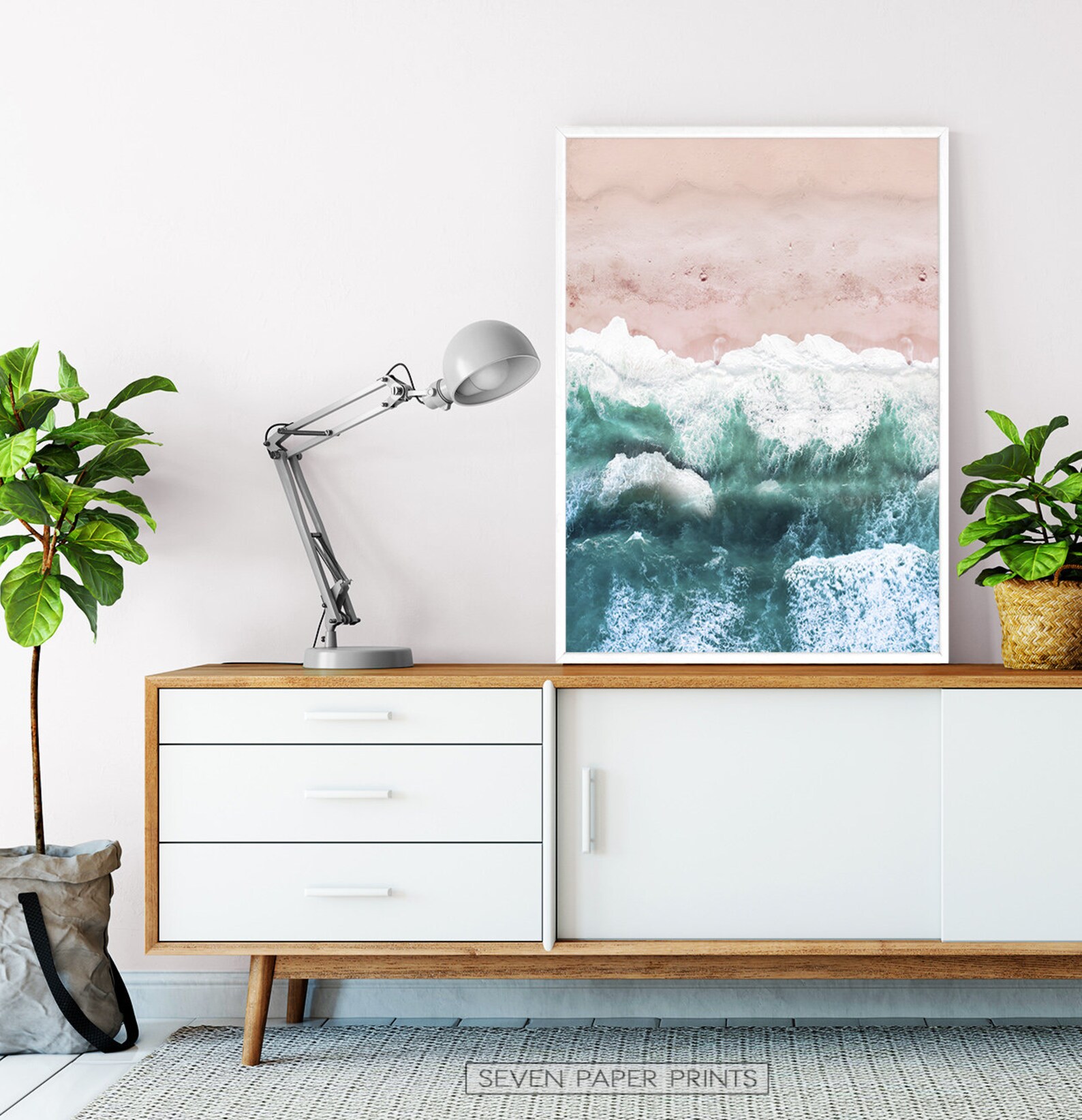 Pink Beach Decor Coastal Poster Aerial Beach Photography | Etsy