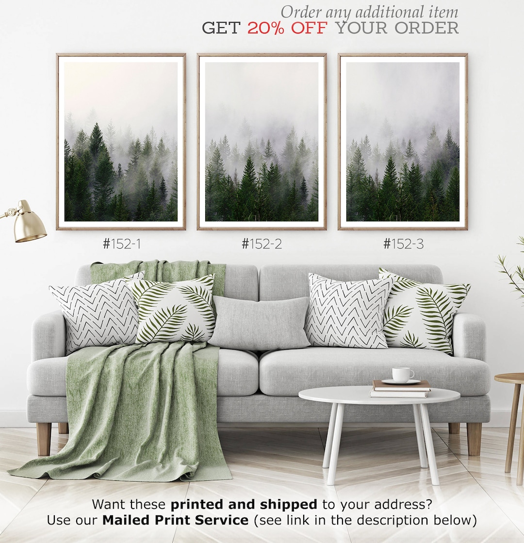 Forest Print Art, Forest Photography, Misty Forest, Nature Art, Set of ...