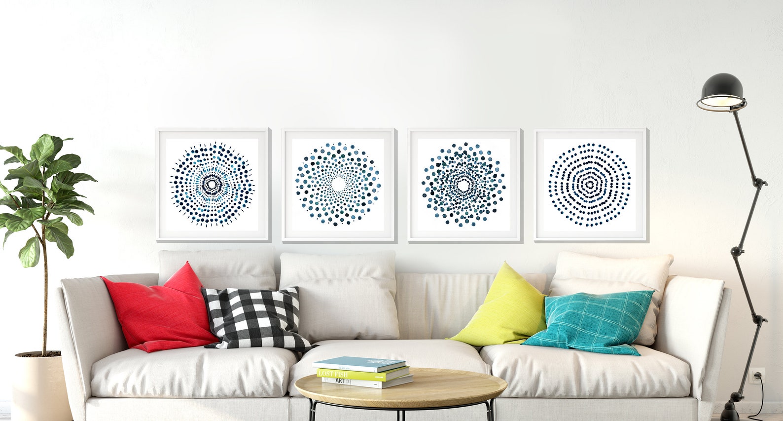 Geometric Painting Set of 4 Wall Art Square Art Print | Etsy