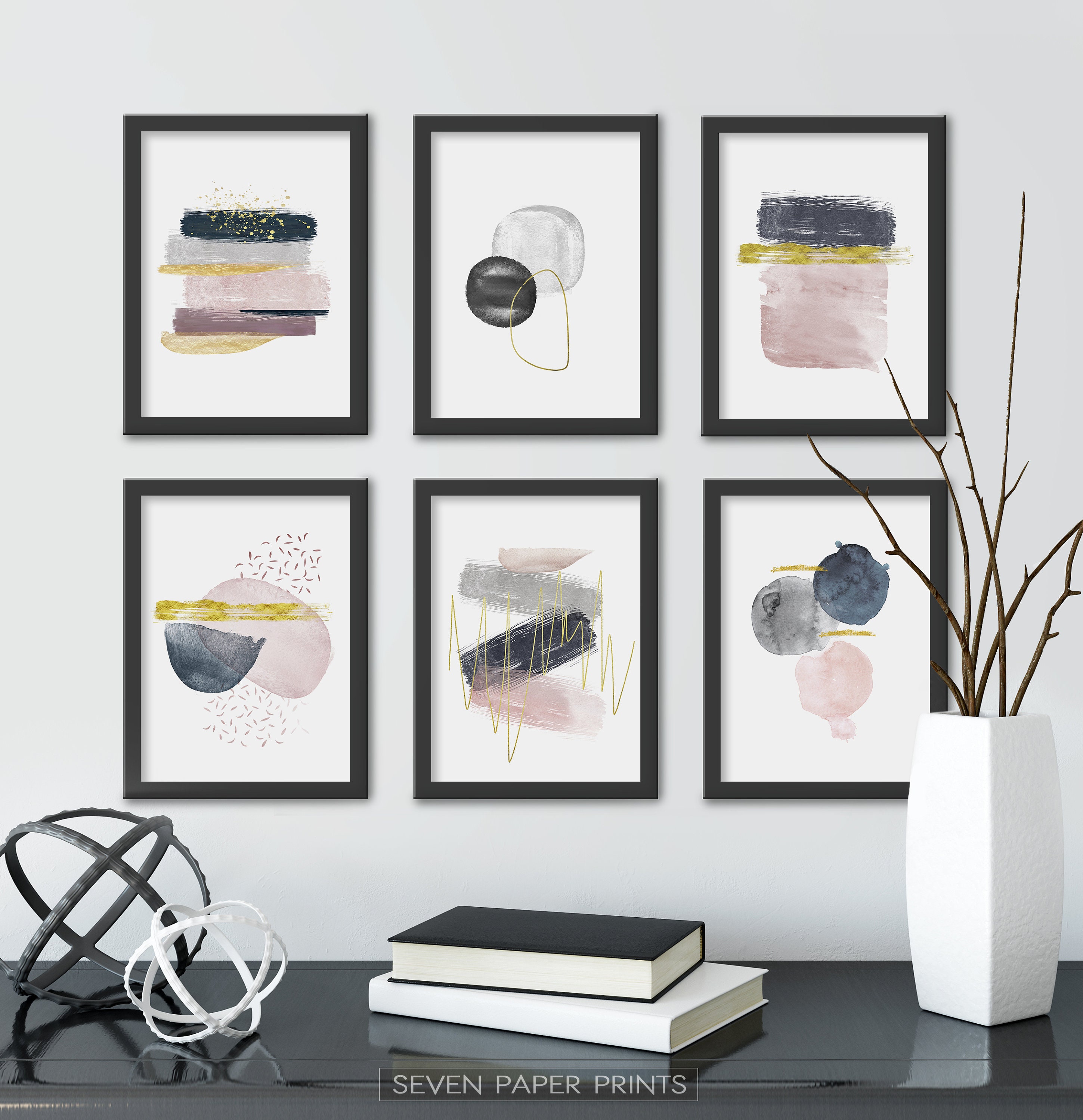 SET OF 6 Abstract Minimalist Art Watercolor Minimalist Wall | Etsy
