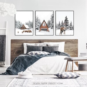 Christmas Wall Art Set in Rustic Style With Cabin Sheep and - Etsy