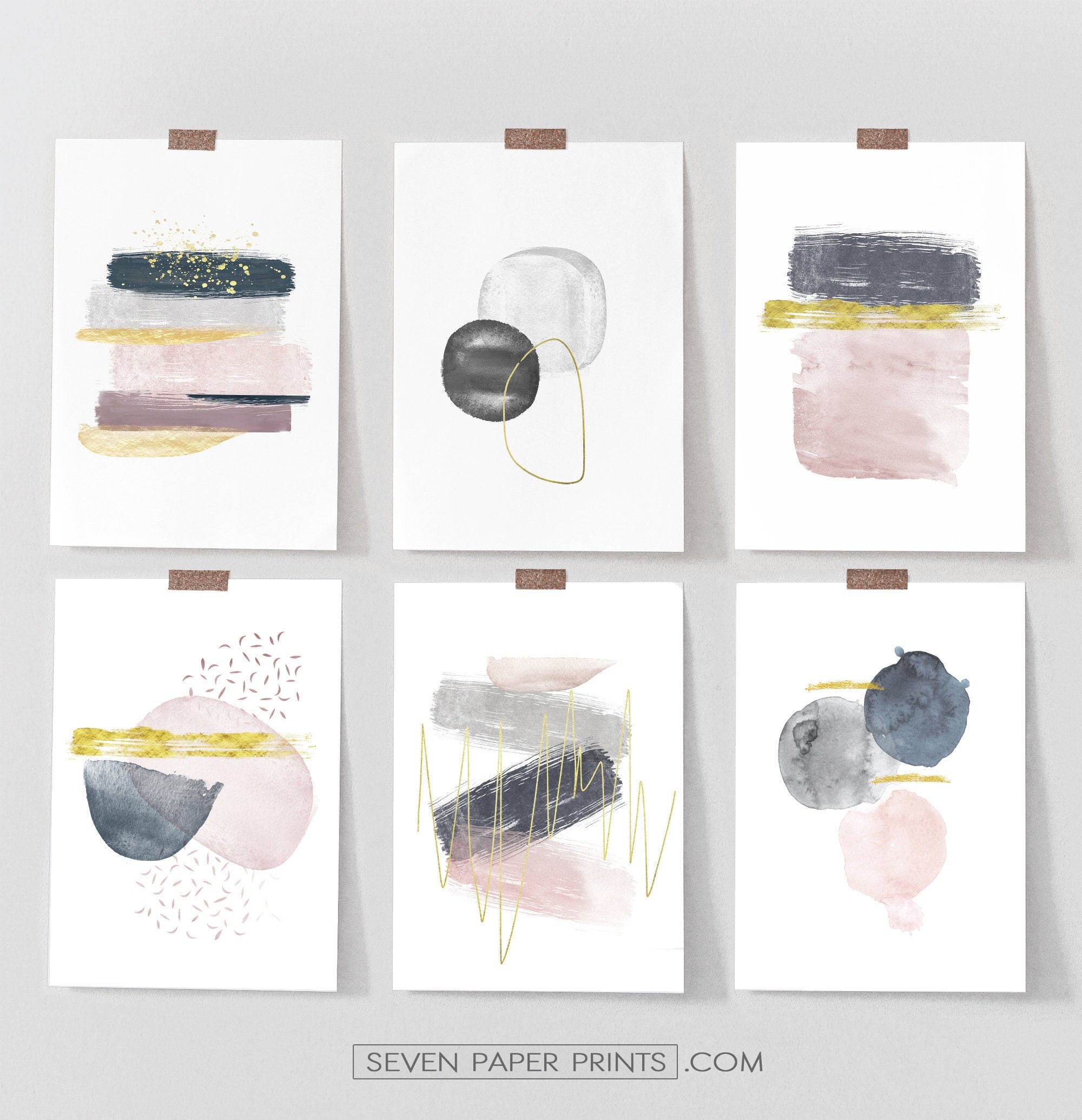 SET OF 6 Abstract Minimalist Art Watercolor Minimalist Wall | Etsy