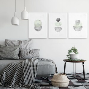 Nordic Abstract Art Set of 3 Prints. Scandinavian Gray and Green ...