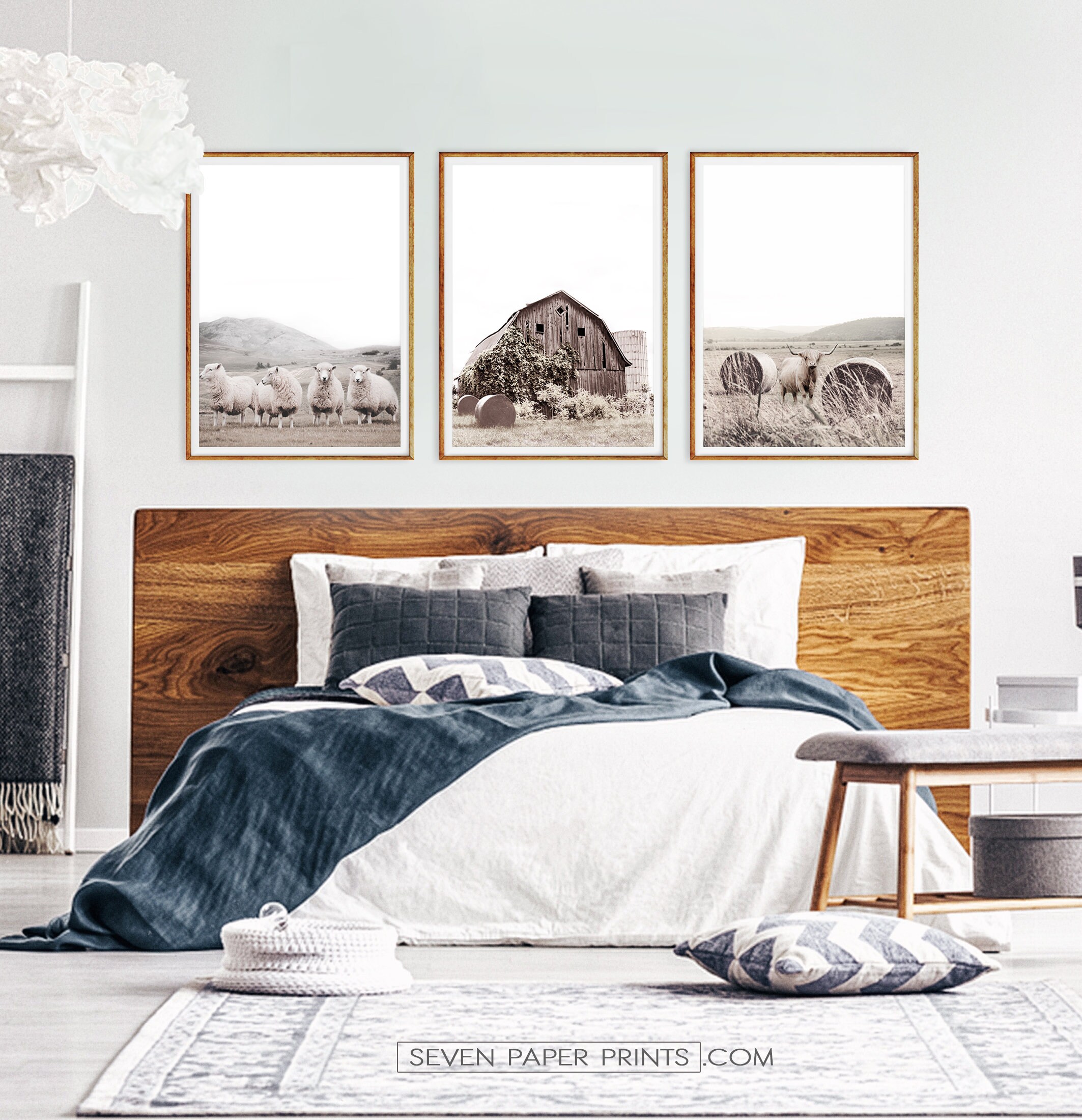 Rustic Set of 3 Prints With Sheep Old Barn and Highland Cow - Etsy