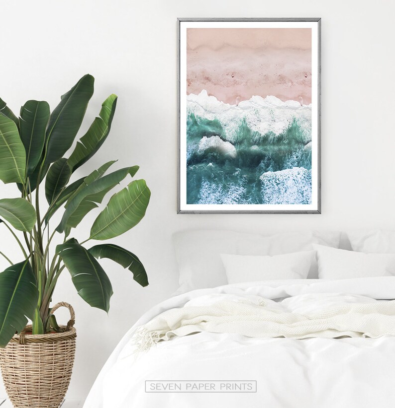 Pink Beach Decor Coastal Poster Aerial Beach Photography | Etsy