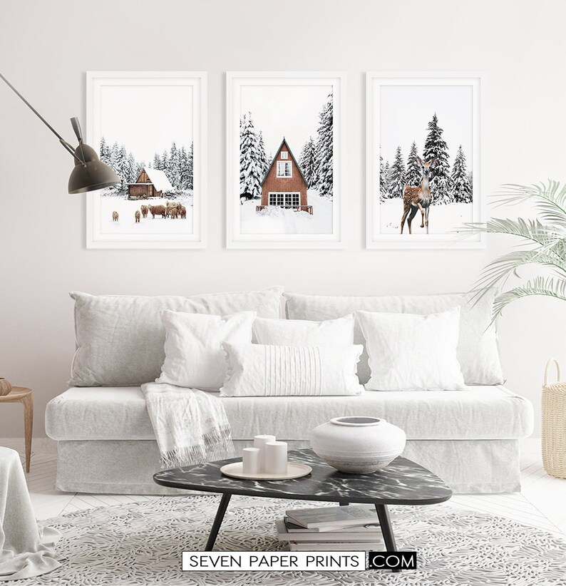 Christmas Wall Art Set in Rustic Style With Cabin Sheep and - Etsy