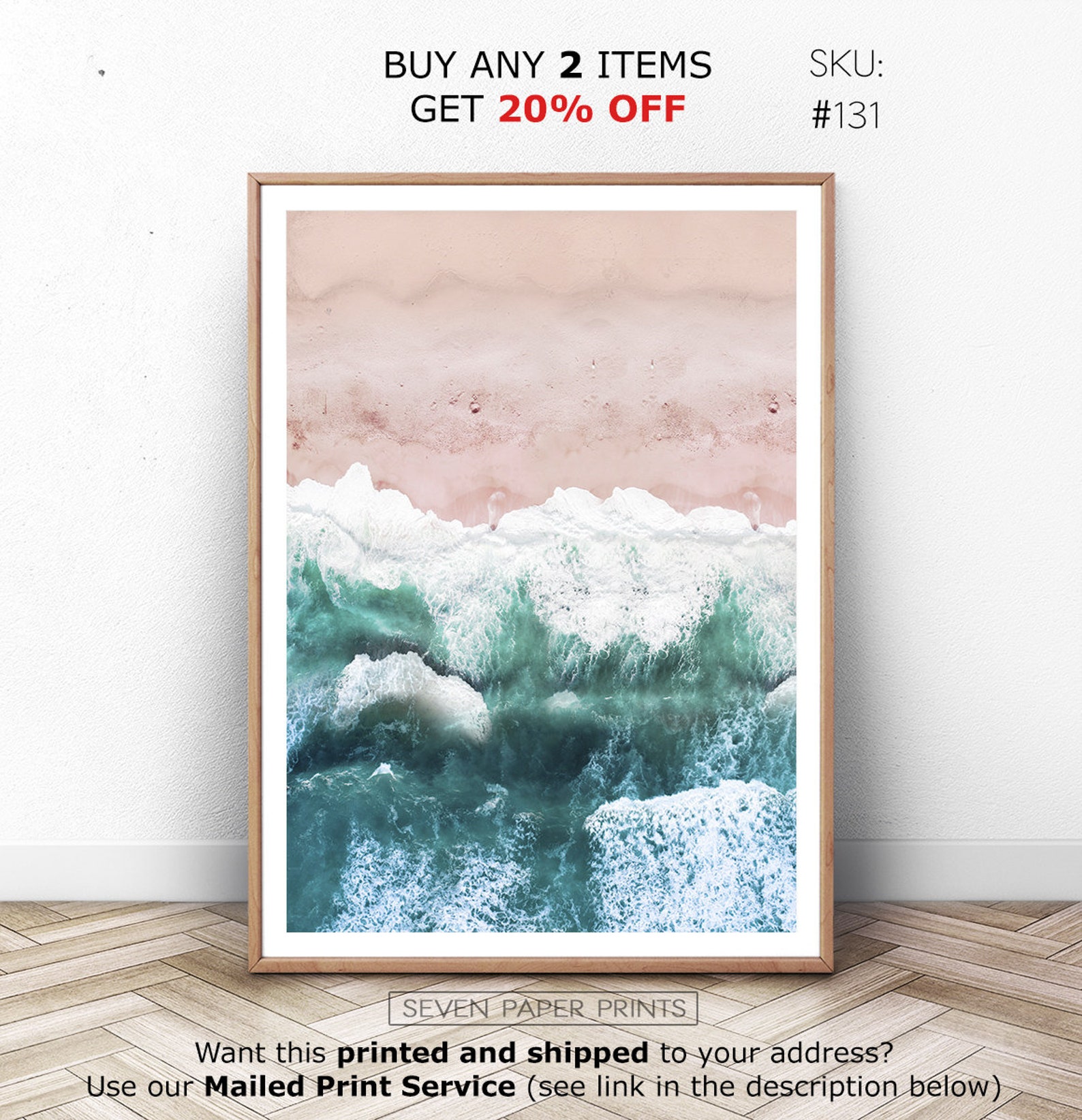 Pink Beach Decor Coastal Poster Aerial Beach Photography | Etsy