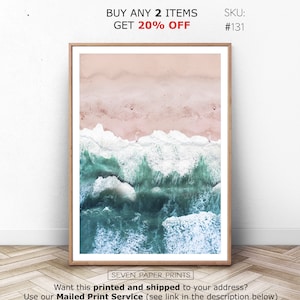 Pink Beach Decor, Coastal Poster, Aerial Beach Photography, Pink Beach ...