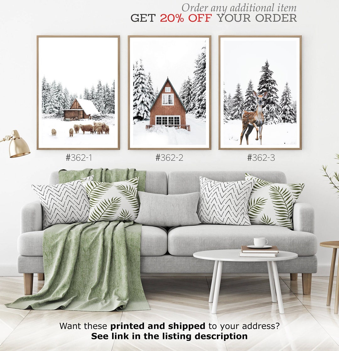 Christmas Wall Art Set in Rustic Style With Cabin Sheep and - Etsy