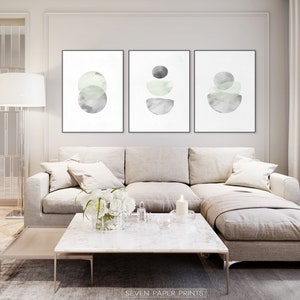 Nordic Abstract Art Set of 3 Prints. Scandinavian Gray and Green ...