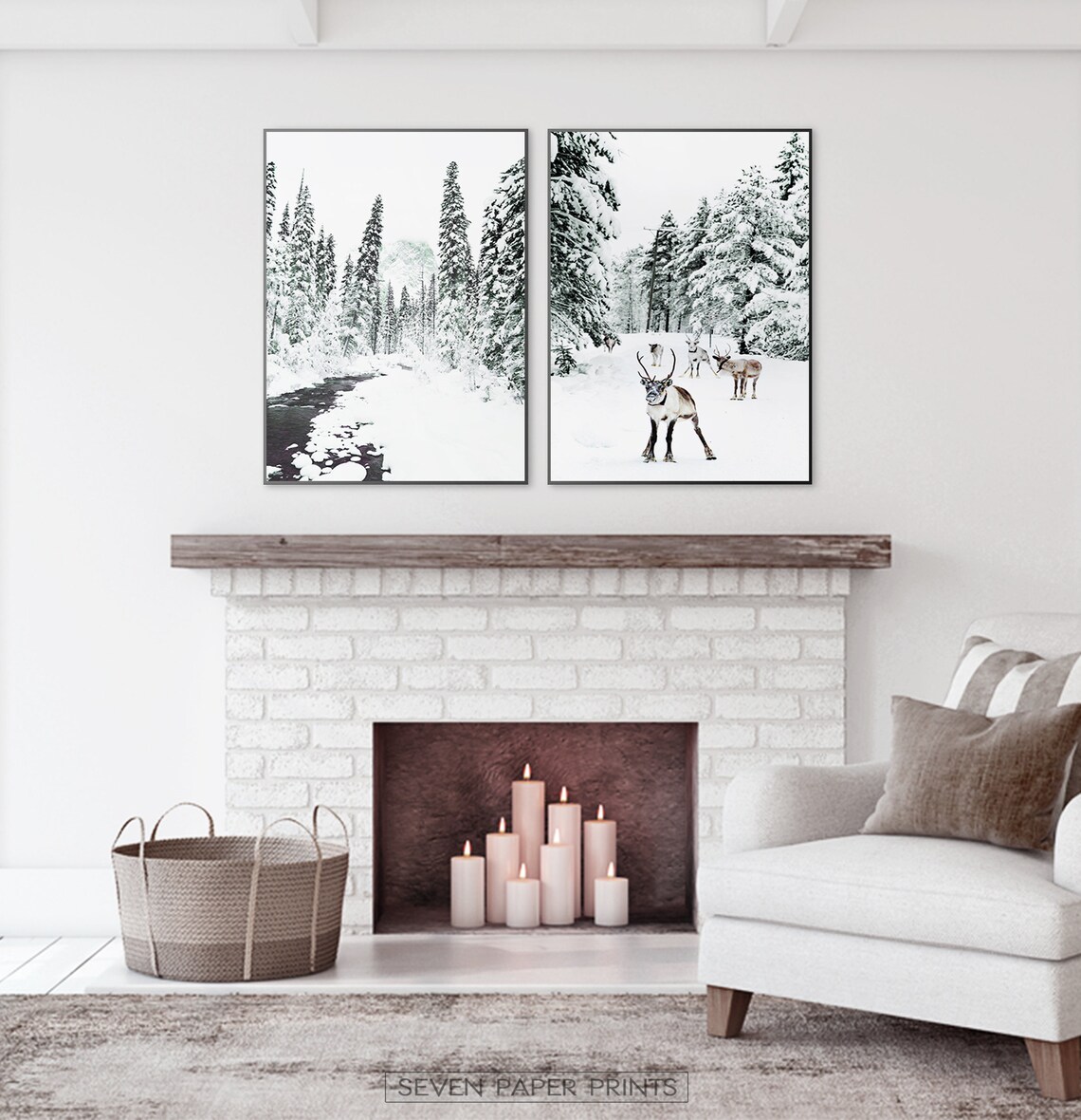 Set of 2 Christmas Scene Prints. Winter Landscape Diptych Wall - Etsy