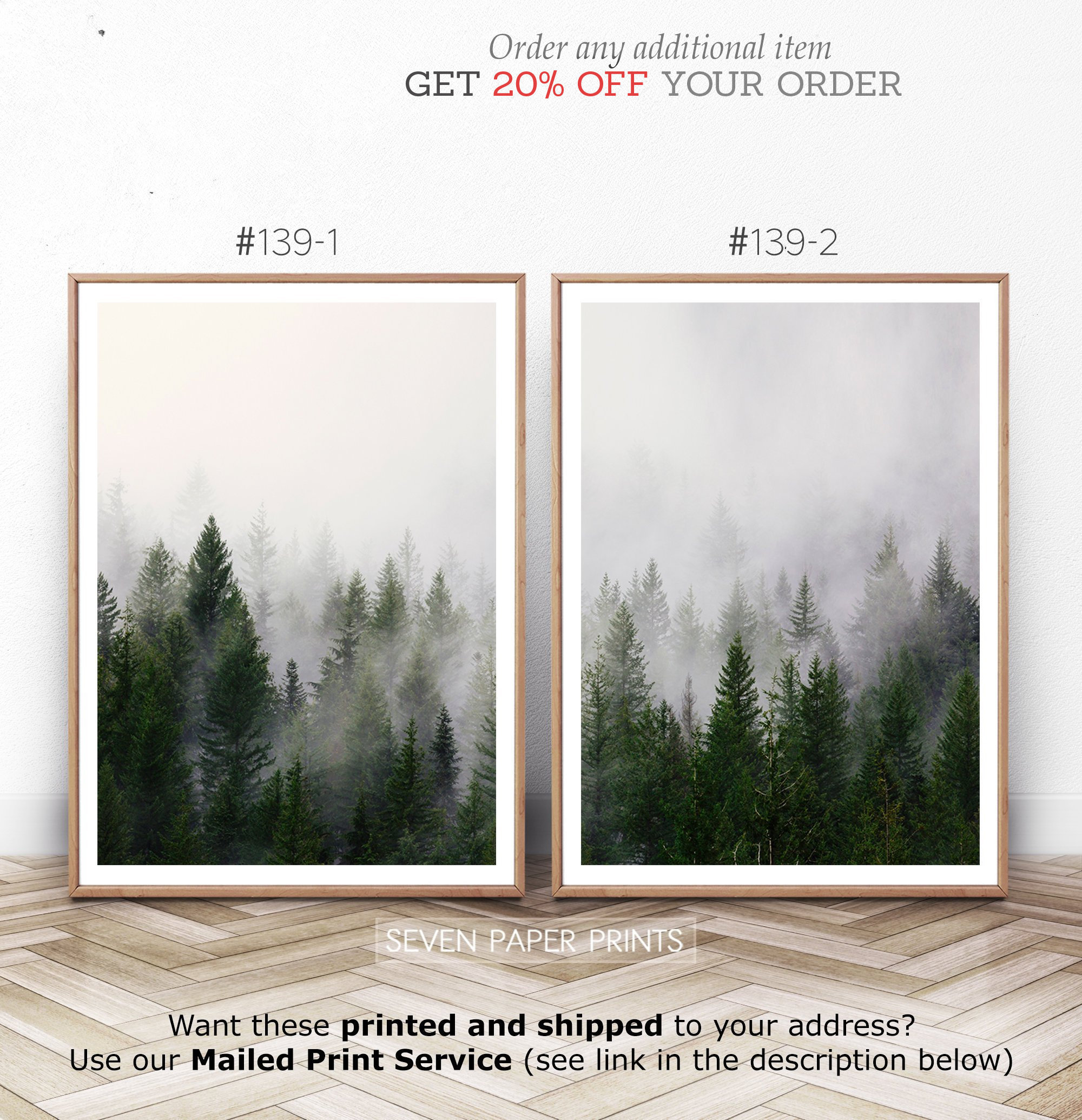 Forest Print Nature Wall Art. Foggy Autumn Poster Set. Green | Etsy