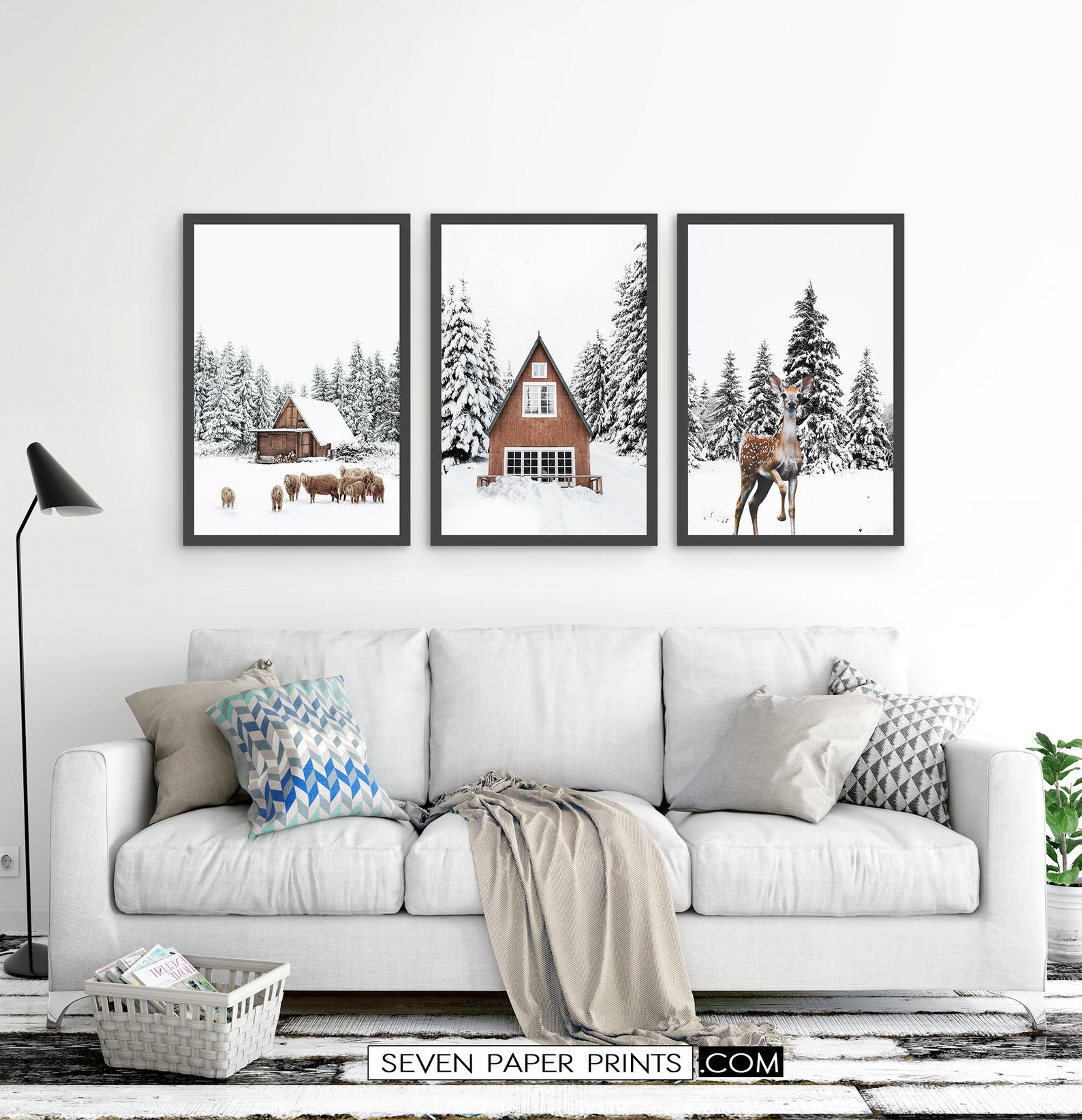 Christmas Wall Art Set in Rustic Style With Cabin Sheep and - Etsy